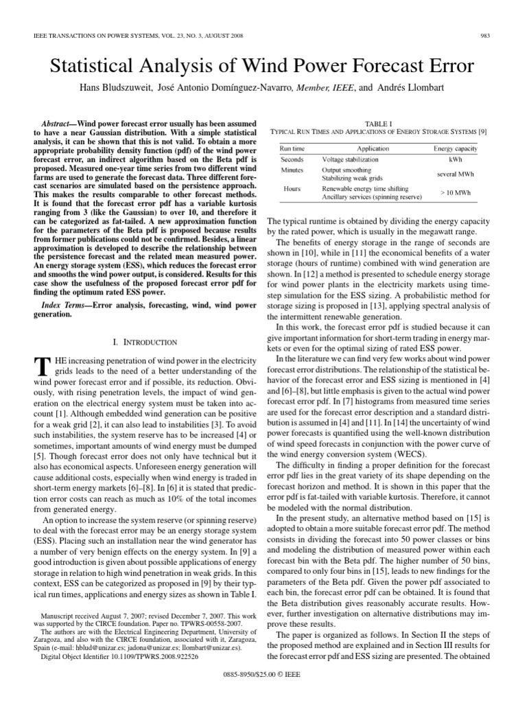 Statistical Analysis of Wind Power Forec | PDF | Forecasting ...