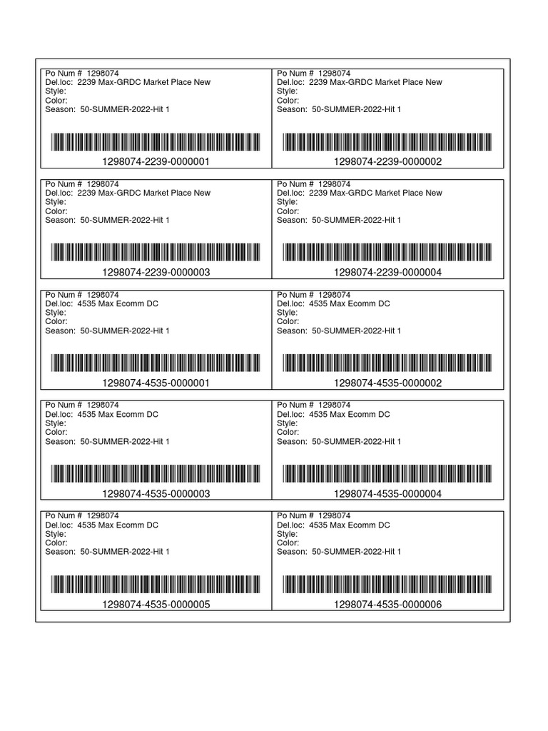 Cartons Labels For 1298074 | PDF