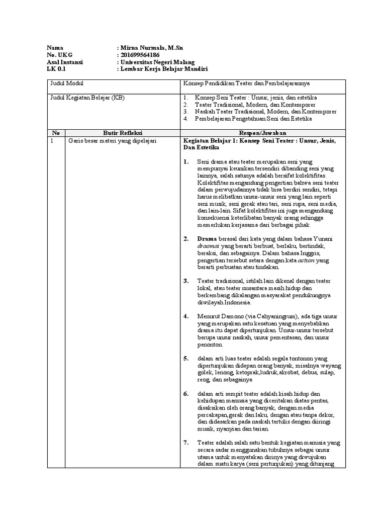 LK 0.1 MODUL 4 PPG Seni Budaya | PDF