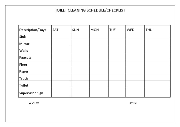 Toilet Cleaning Schedule Checklist | PDF