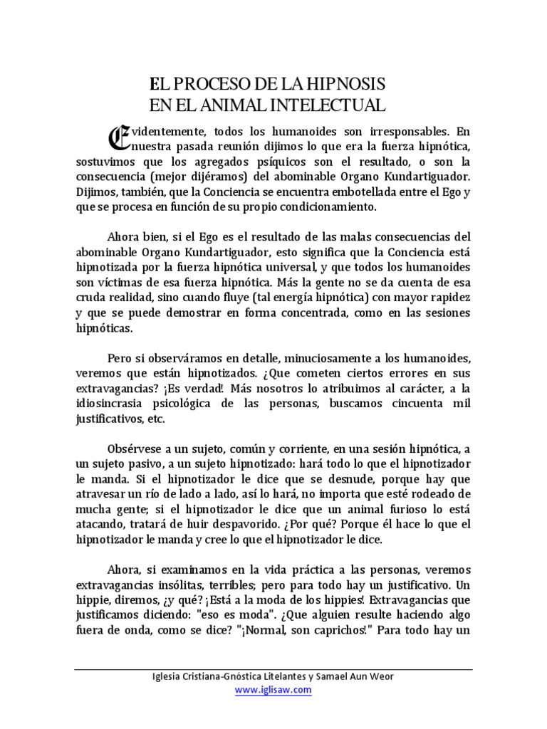 Conferencia No. 42. El Proceso de La Hipnosis en El Animal Intelectual ...