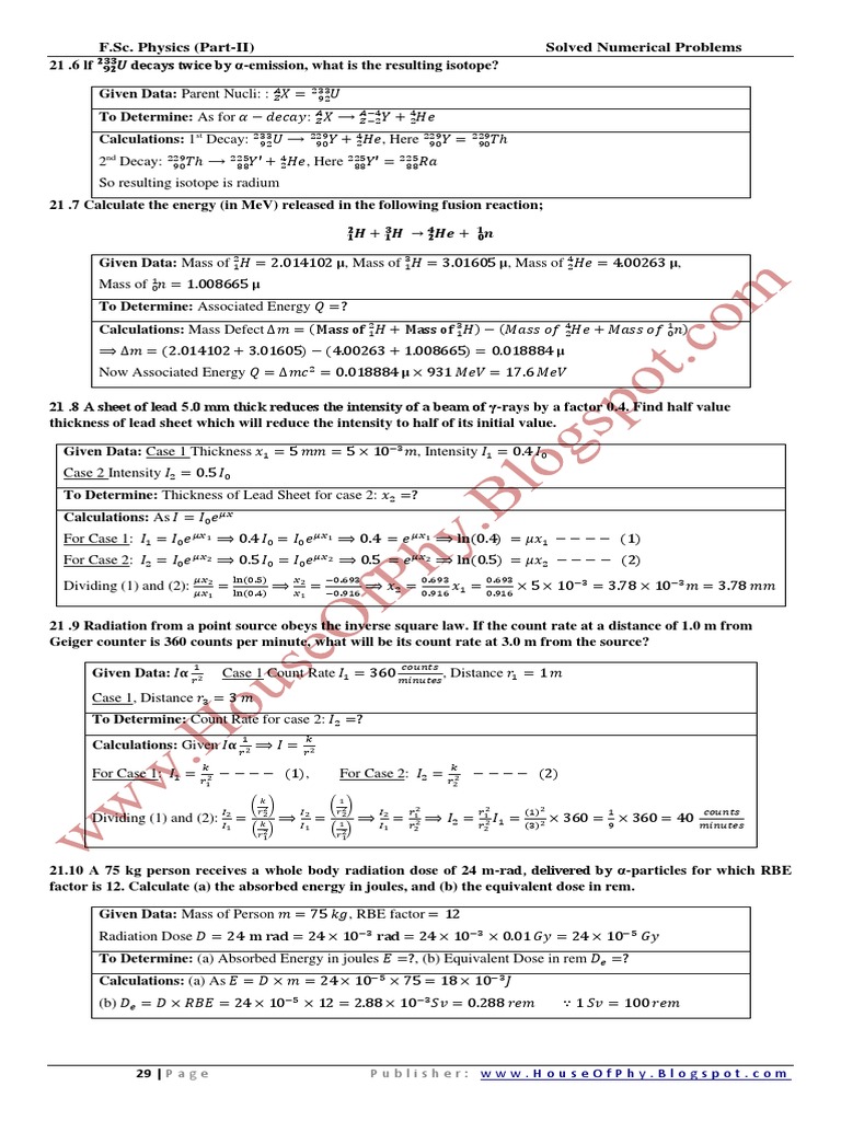 F.Sc. Physics (Part-II) Solved Numerical Problems: P A G E P U B L I S H E R | PDF | Gamma Ray ...