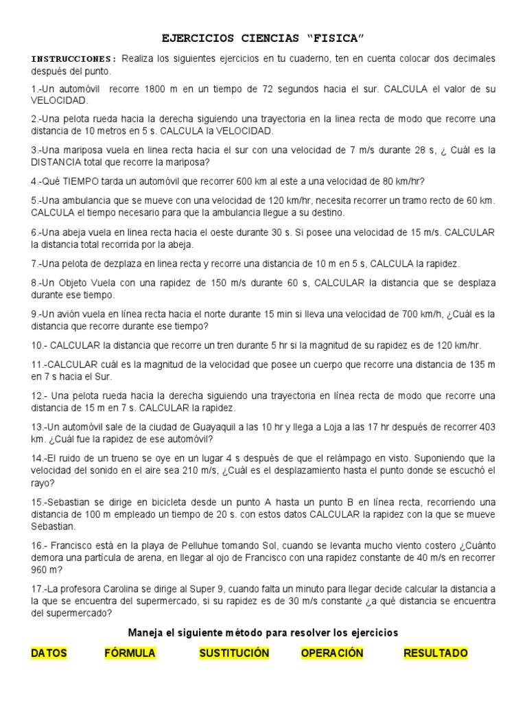 Ejercicios Velocidad y Rapidez | PDF | Velocidad | Velocidad