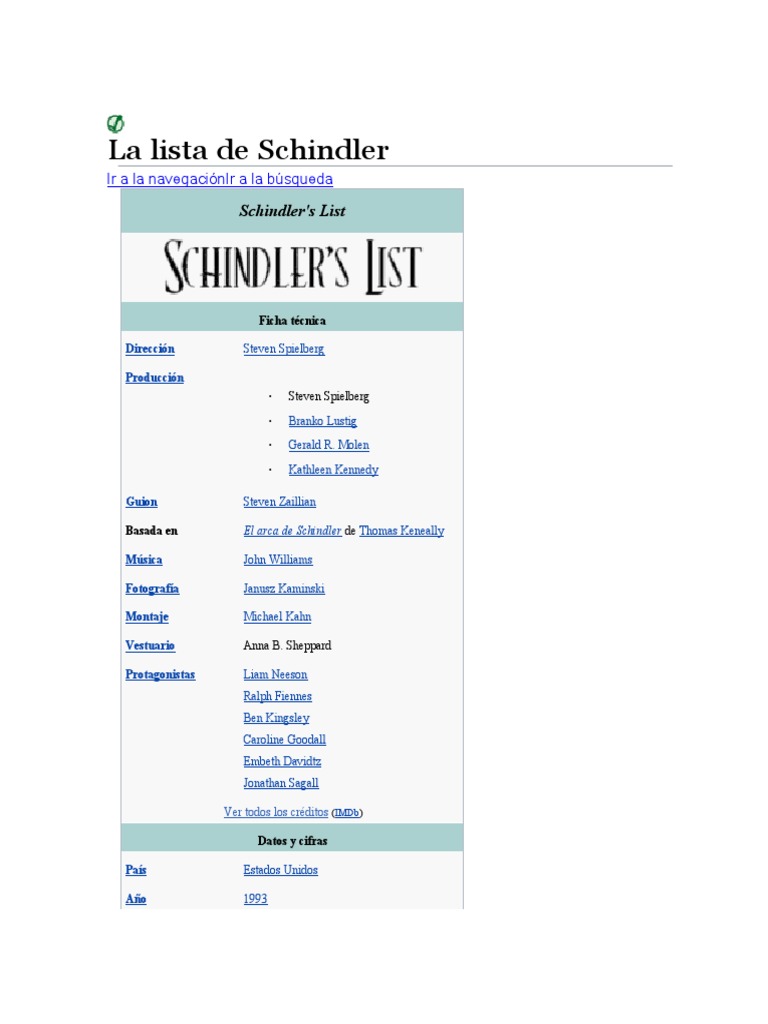 La Lista de Schindler La Pelicula | PDF | Arte | Clásicos