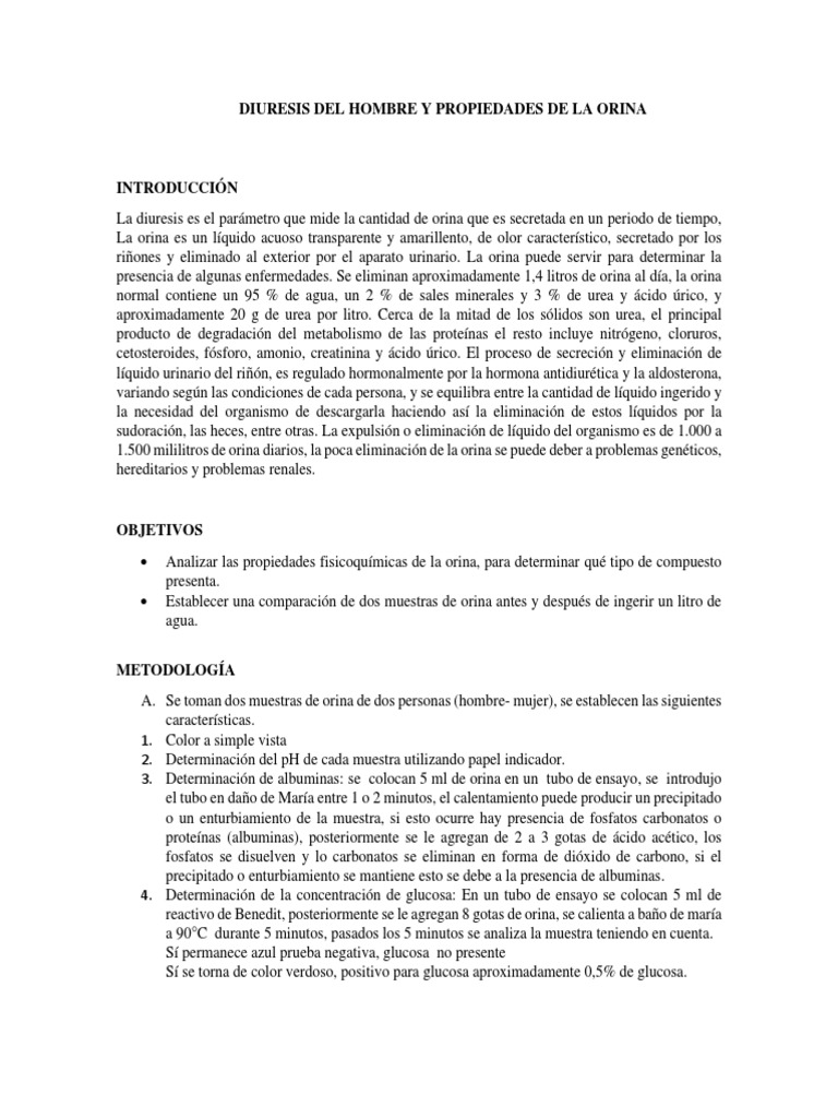 Diuresis y Propiedades de la Orina | PDF | Orina | Especialidades Medicas