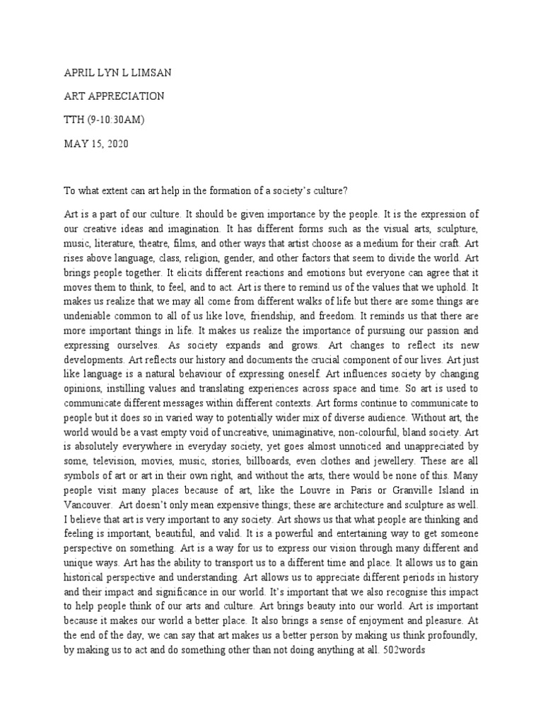 The Impact of Art on Society's Culture | PDF | Cognitive Science ...