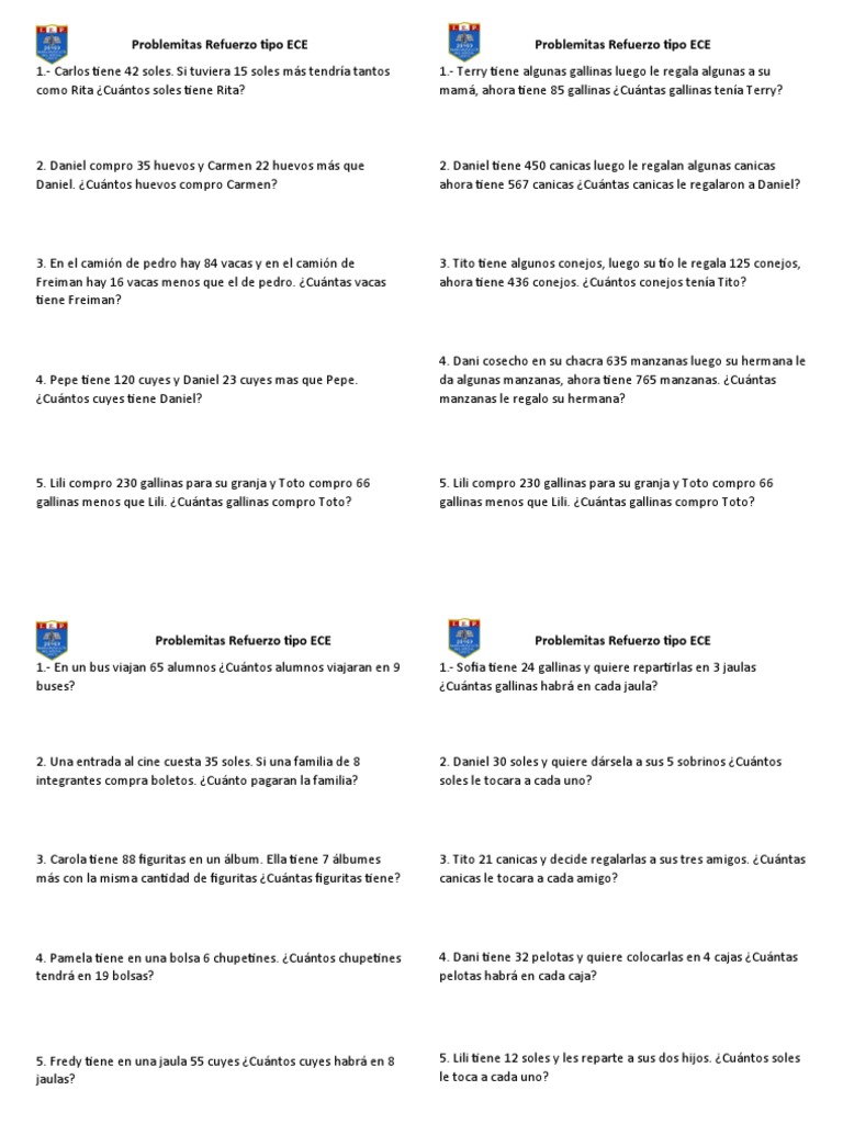 Problemitas Refuerzo Tipo ECE 2022 | PDF