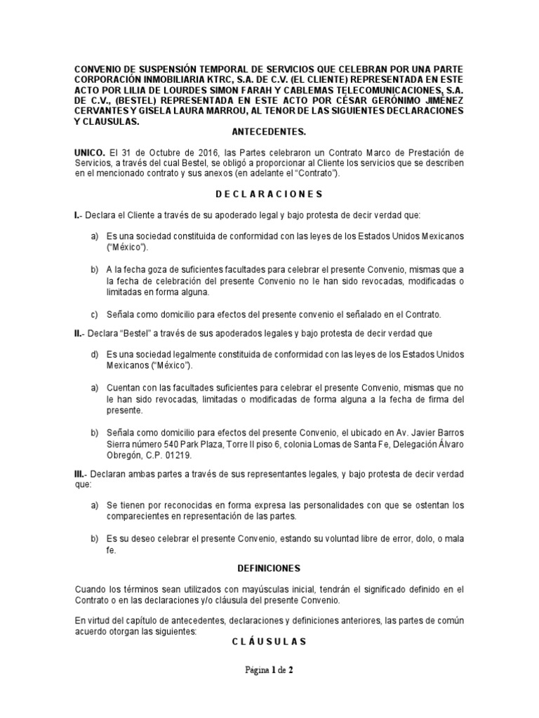 Convenio de Suspensión KTRC-Bestel | PDF | México | Justicia