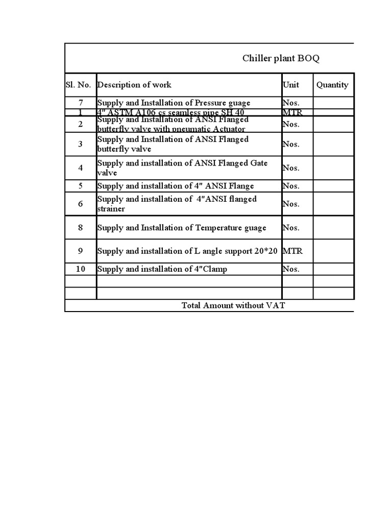 Plant Chiller BOQ | PDF | Pipe (Fluid Conveyance) | Valve