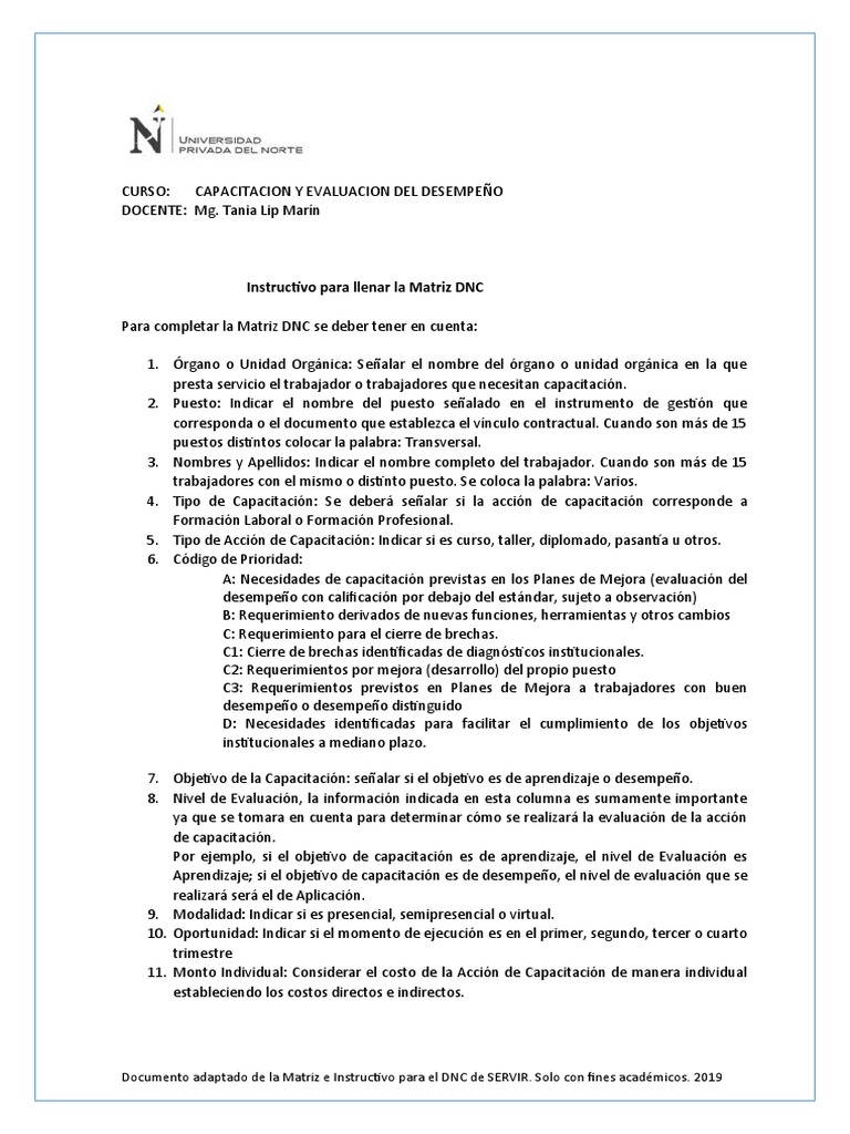 Instructivo para La Matriz DNC | PDF | Evaluación
