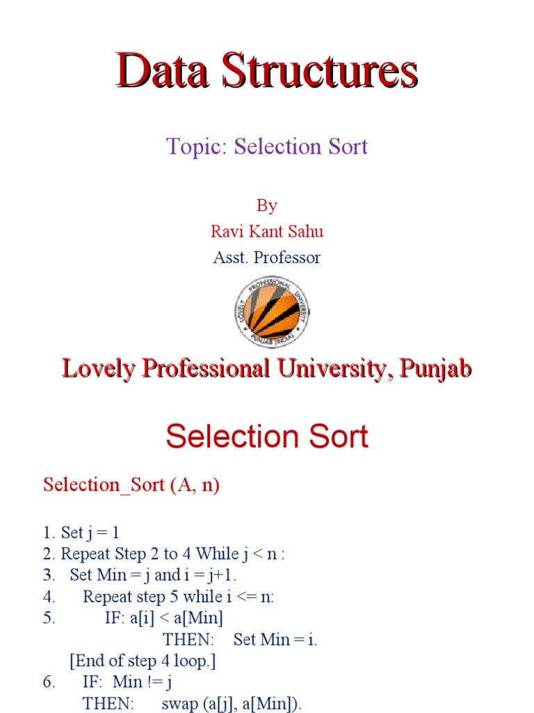 Selectionsort Pdf Theoretical Computer Science Algorithms And Data Structures