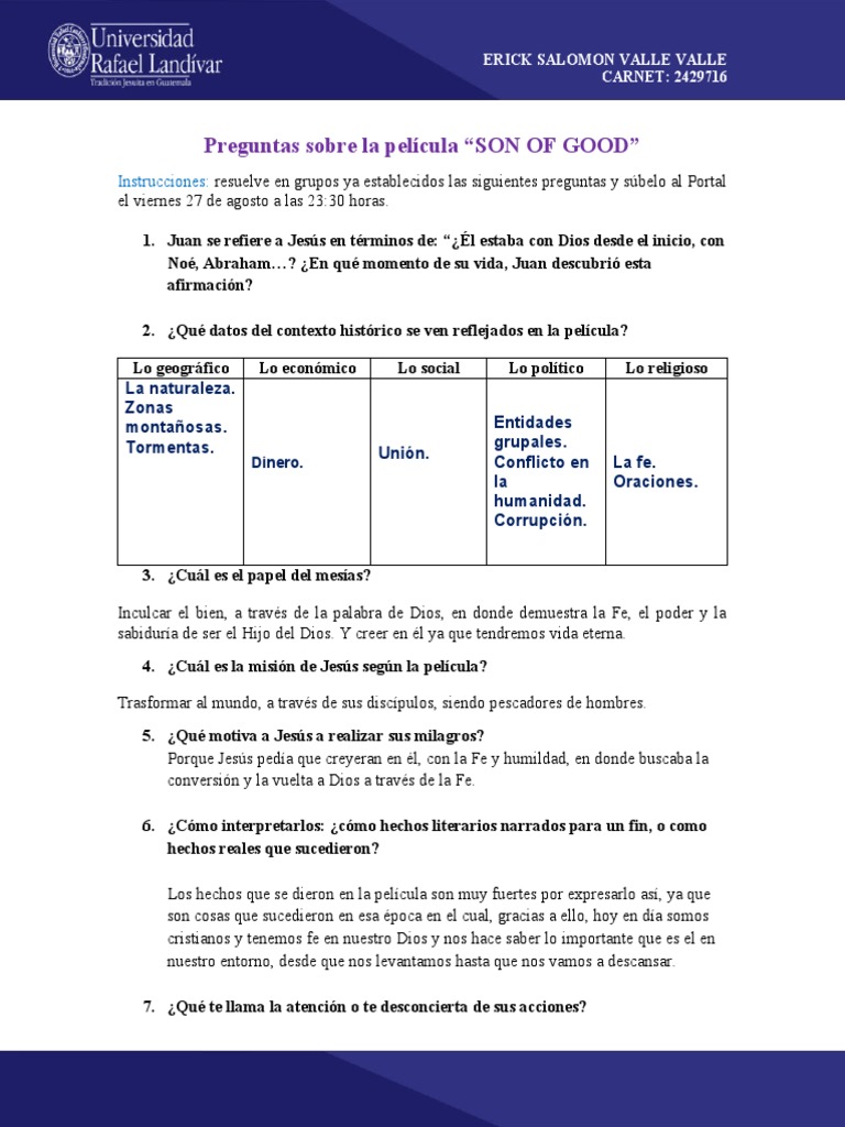 19.preguntas Sobre La Película - SON OF GOOD | PDF | Jesús | Fe