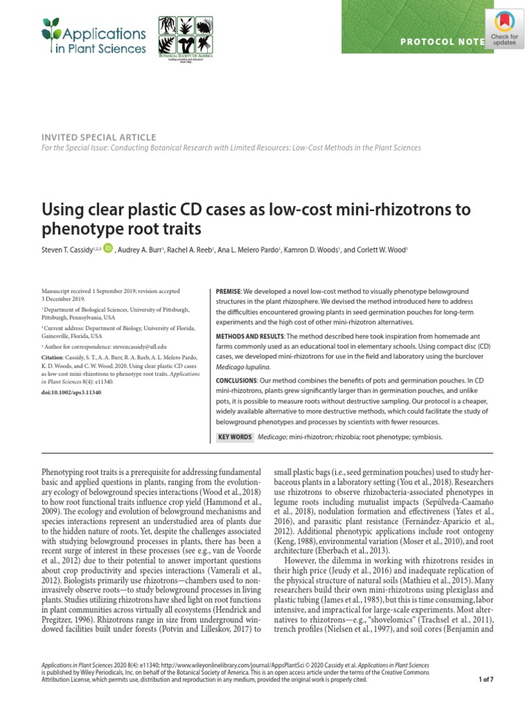 Cassidy Et Al 2020 - CD Cases As Low Cost Mini-Rhizotrons To Phenotype ...