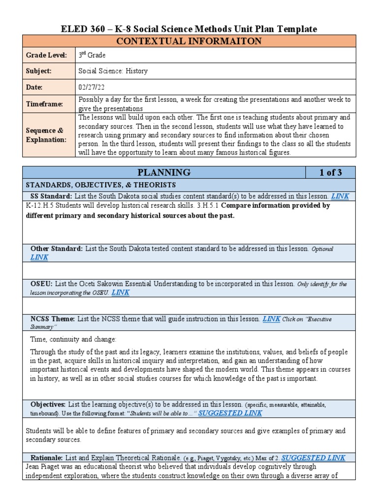 Social Studies Unit Plan | PDF | Constructivism (Philosophy Of ...