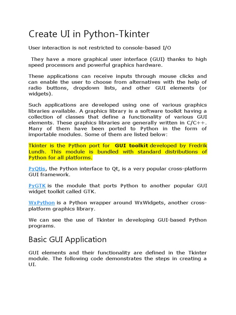 Create UI in Python | PDF | Graphical User Interfaces | Button (Computing)
