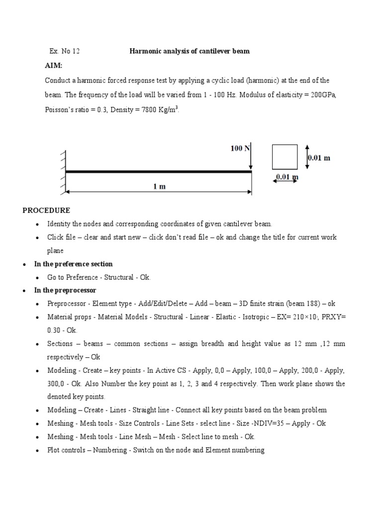 Harmonic Analysis of Cantilever Beam Aim | PDF | Elasticity (Physics) | Beam (Structure)