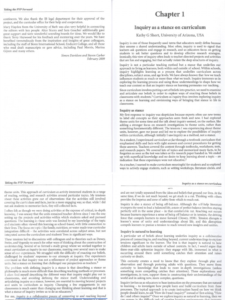 Inquiry As A Stance On Curriculum - Chapter 1 | PDF