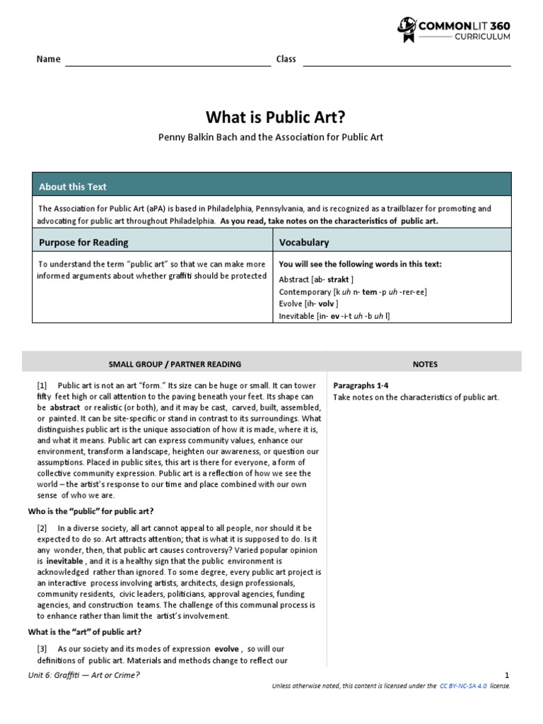9G Unit 6 What Is Public Art STUDENT COPY Ed1.0 - Google Docs1 | PDF ...