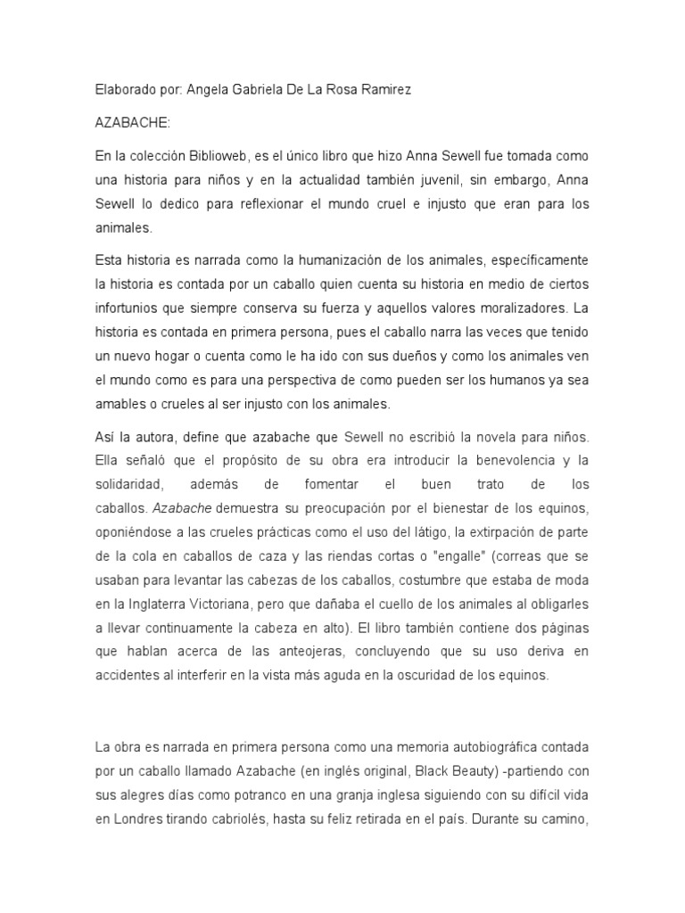Análisis del libro Azabache de Anna Sewell y su relevancia para crear ...