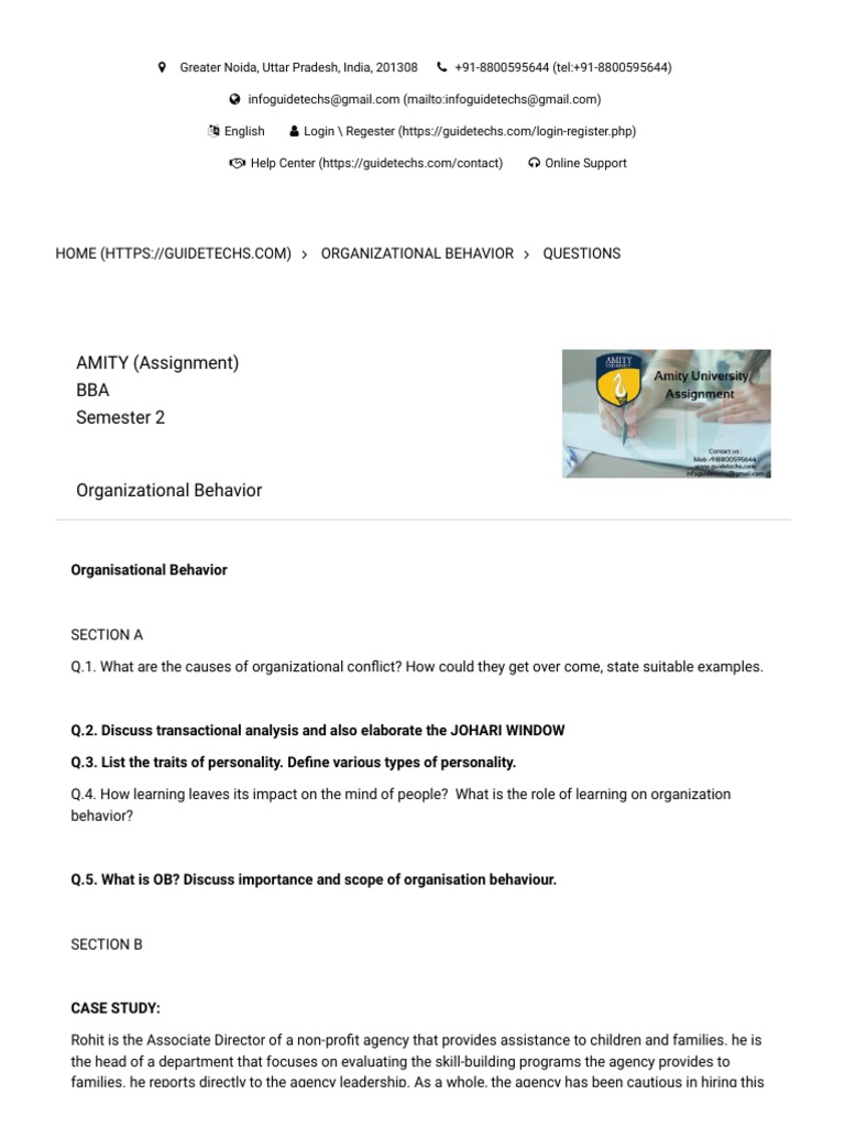 Question - Amity BBA Solve Assignment For Organizational Behavior | PDF | Classical Conditioning ...
