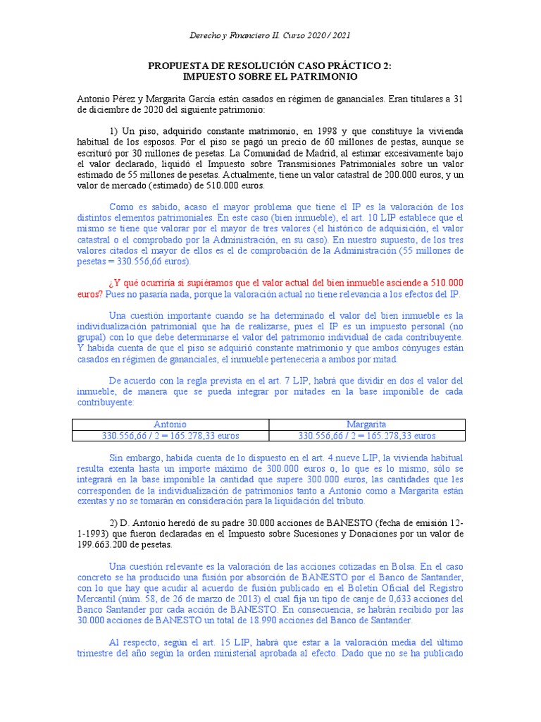 Caso Práctico IP Propuesta Resolución 2021 | PDF | Impuestos | Euro