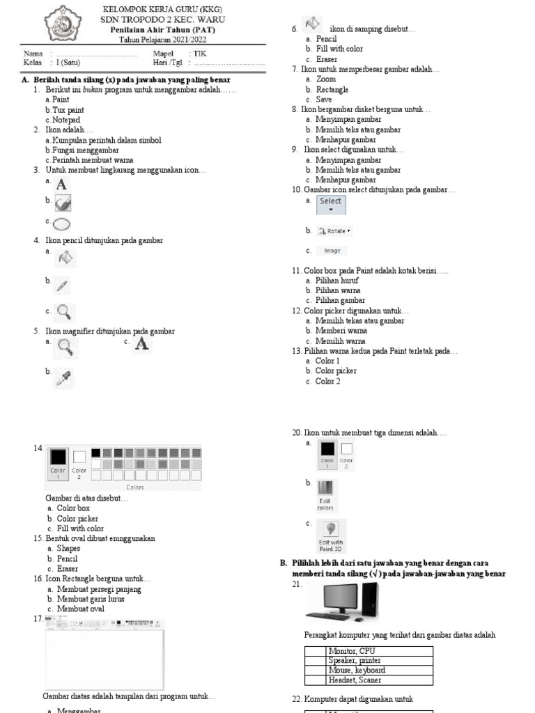 PAT Tik Kelas 1 | PDF