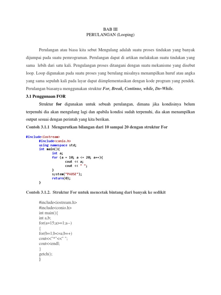 BAB III Perulangan (Looping) | PDF | Teknologi & Rekayasa