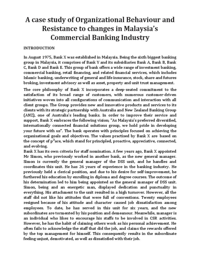 A Case Study of Organizational Behaviour and Resistance To Changes in ...