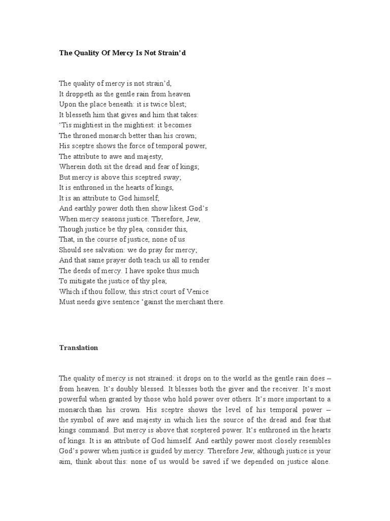 The Quality of Mercy Is Not Strain'd | PDF | Philosophy | Law
