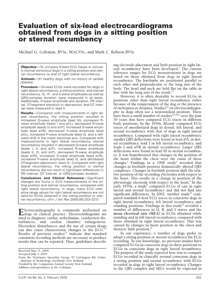 Evaluation of Six-Lead Electrocardiograms Obtained From Dogs in A ...