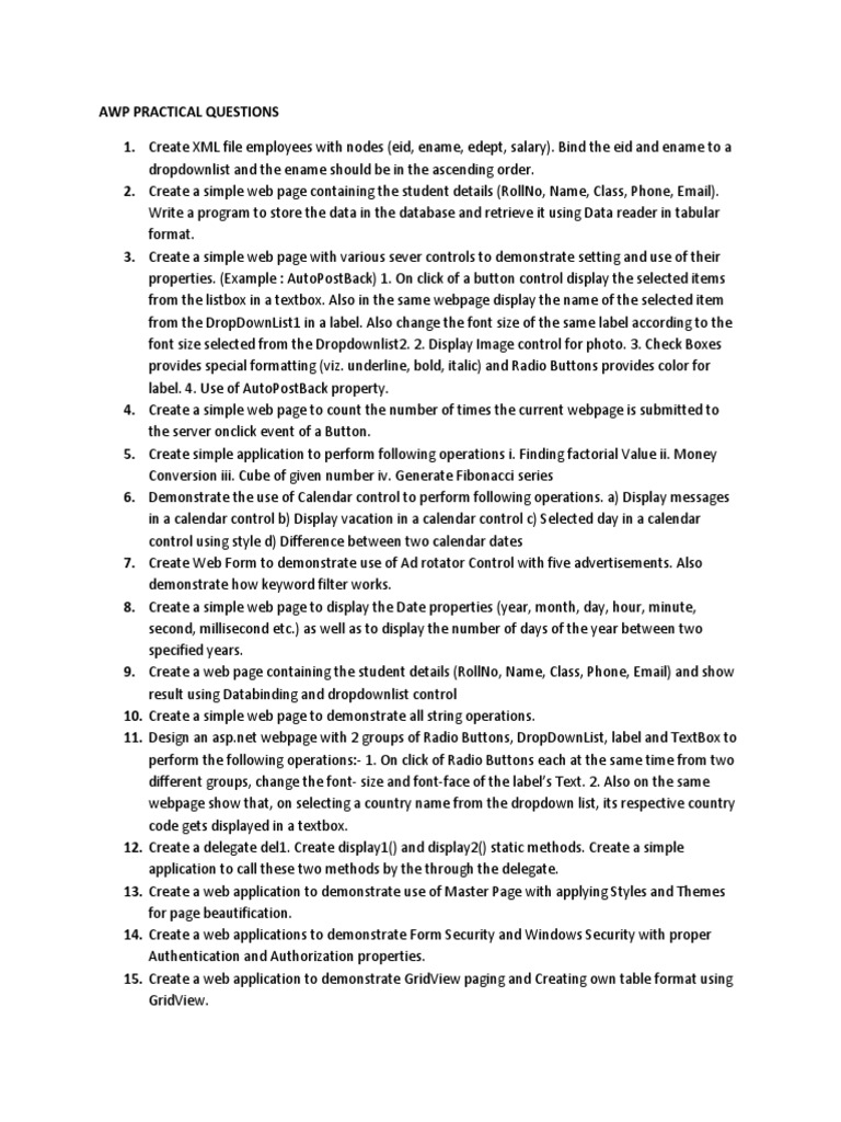 Awp Practical Questions | PDF | World Wide Web | Internet & Web
