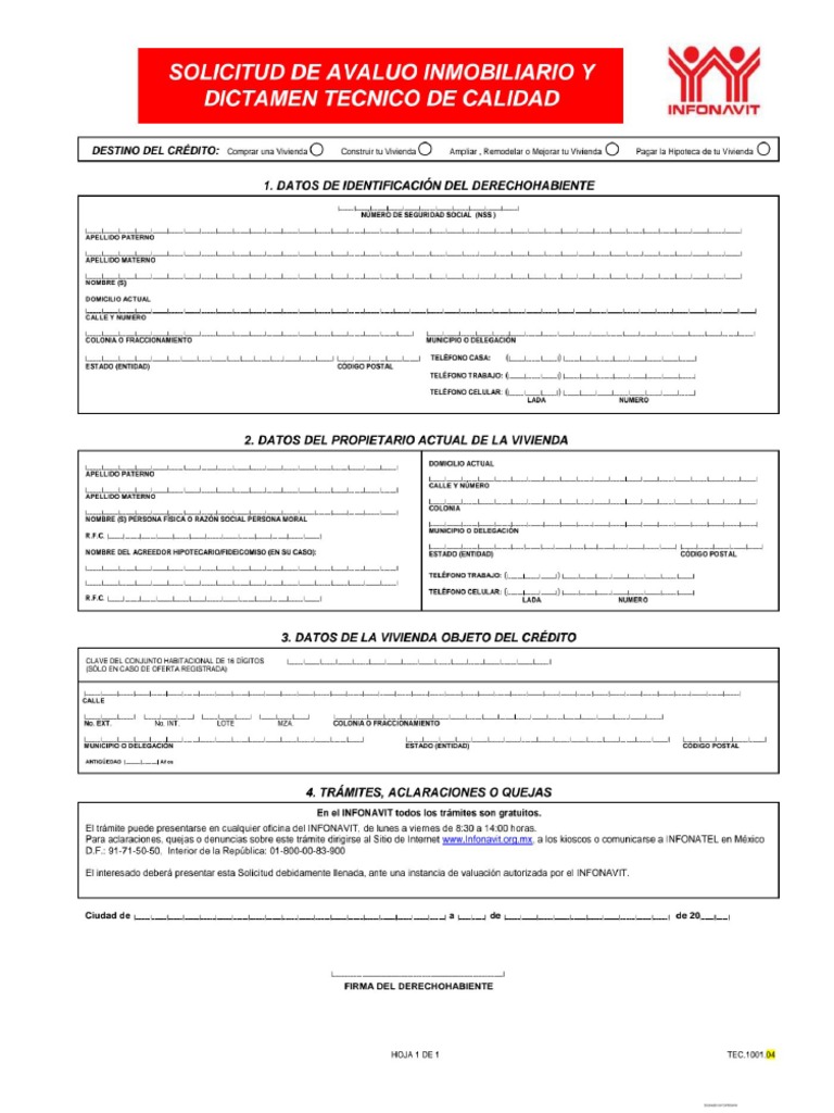 Solicitud Avaluo Infonavit | PDF