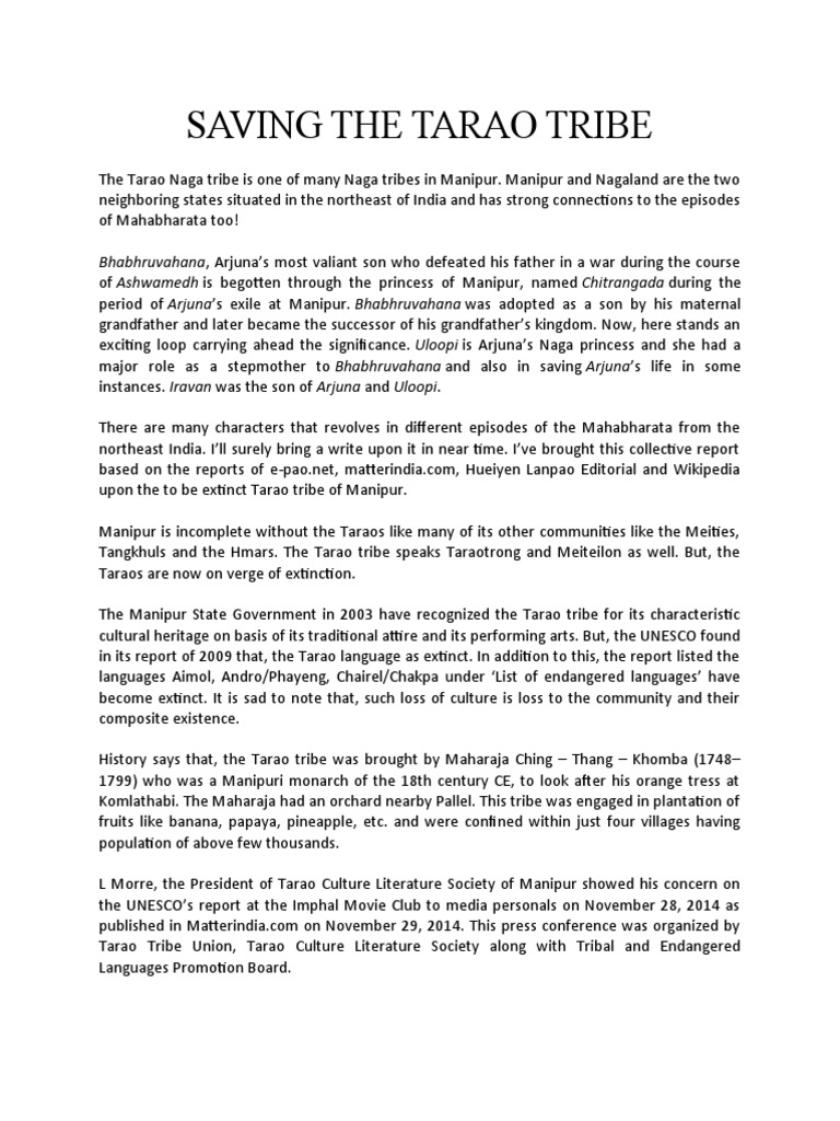 Saving The Tarao Tribe | Download Free PDF | Ethnicity