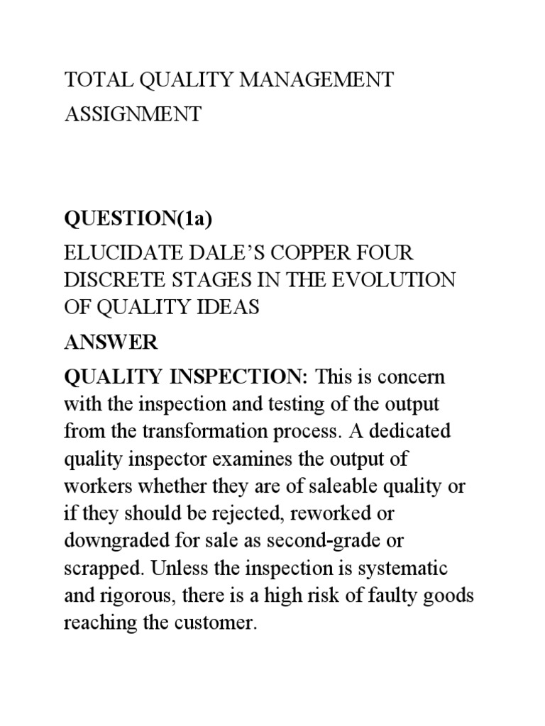 Total Quality Management Assignment | PDF | Quality Assurance | Quality Management