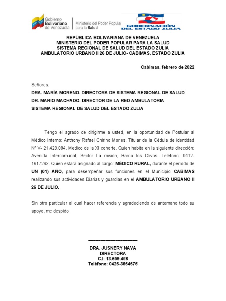 Carta de Postulacion Ucs Modificadas | PDF | Venezuela
