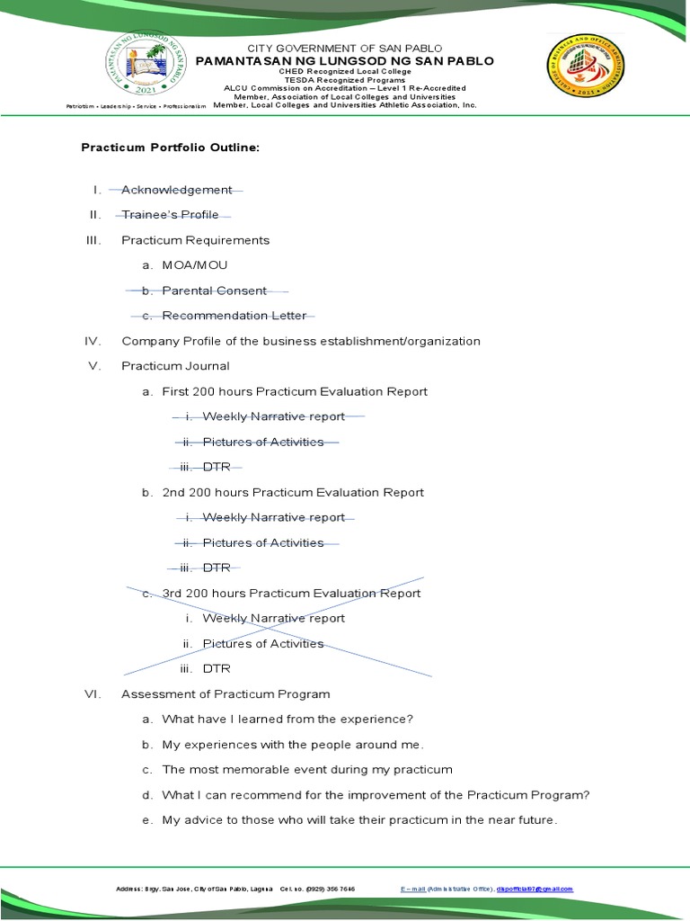 Practicum Portfolio Outline | PDF | Career & Growth