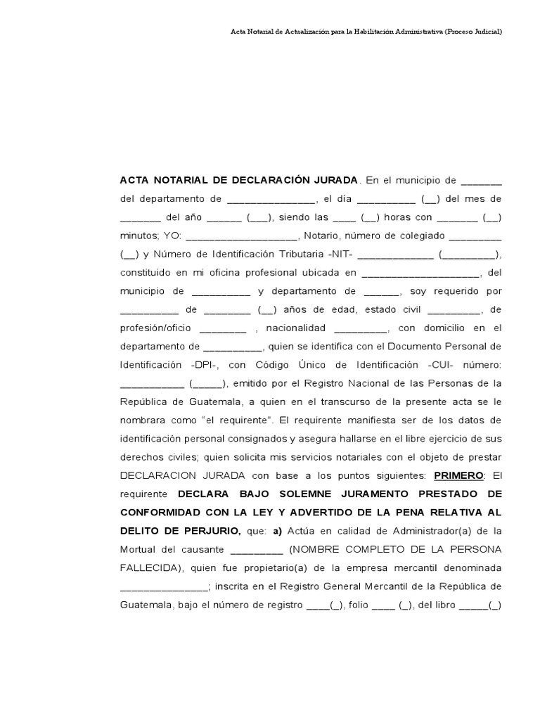 Acta Declaracion Jurada para La Habilitacion Administrativa Proceso ...