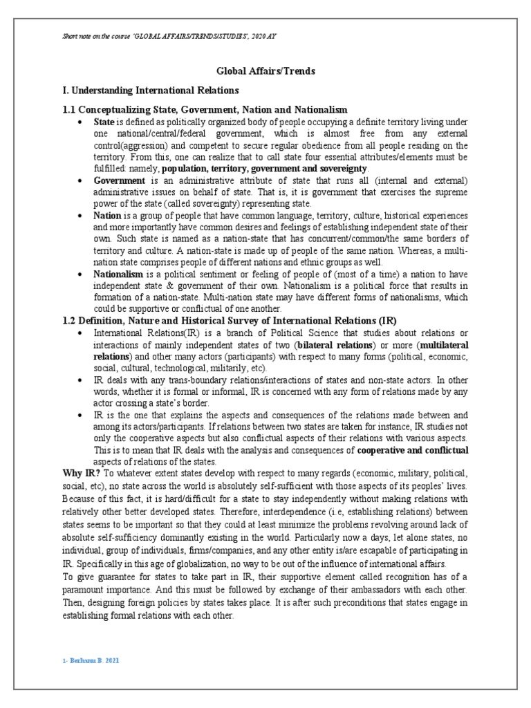 2021 Brief Shortnotes Global Trends | PDF | Diplomacy | Free Trade