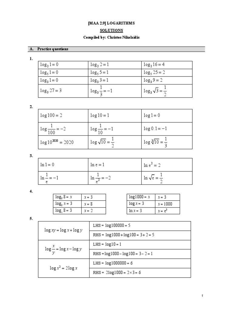 Maa 2.9 Logarithms Solutions | PDF | Mathematical Concepts ...