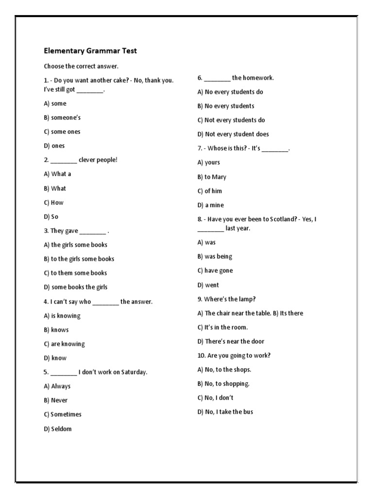 Elementary Grammar English | PDF