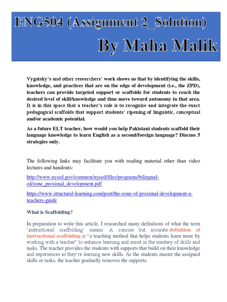 ENG504 Assignment 2 Sample Solution | PDF | English As A Second Or Foreign Language | Learning