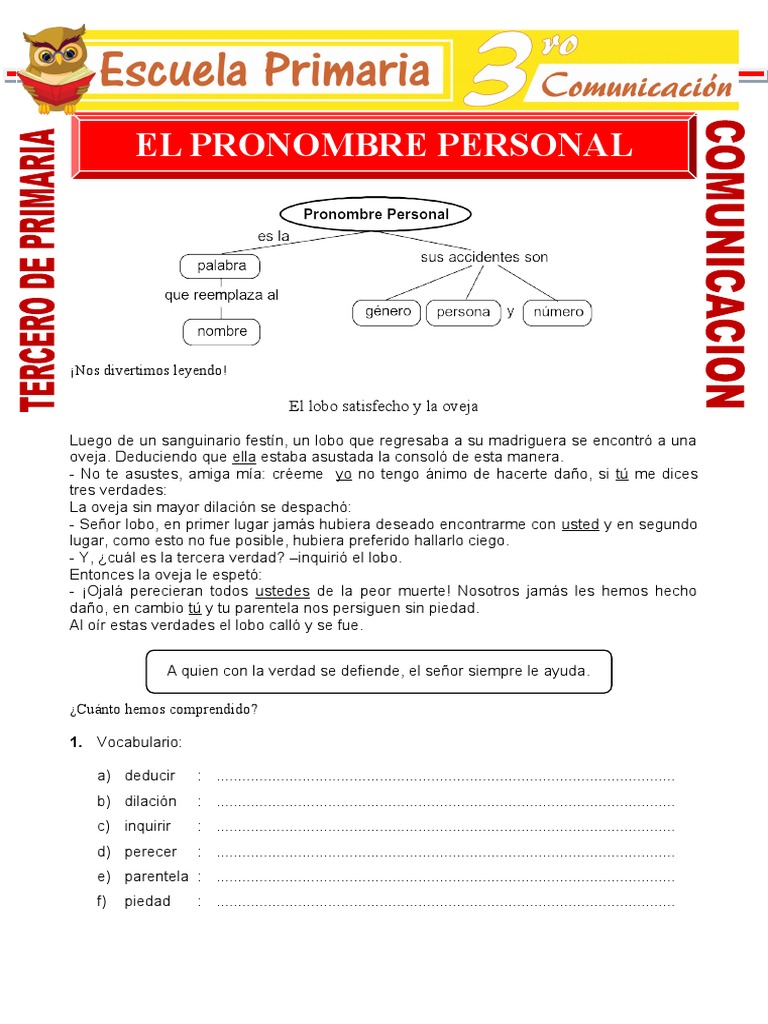 El Pronombre Personal para Tercero de Primaria | PDF | Plural | Pronombre