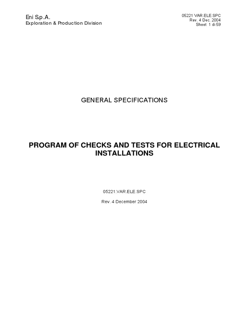 Program of Checks and Tests For Electrical - 05221e04 | PDF ...