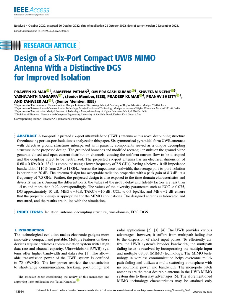 A Novel Decoupling Structure For A Six Port Compact Uwb Mimo Antenna With Defective Ground