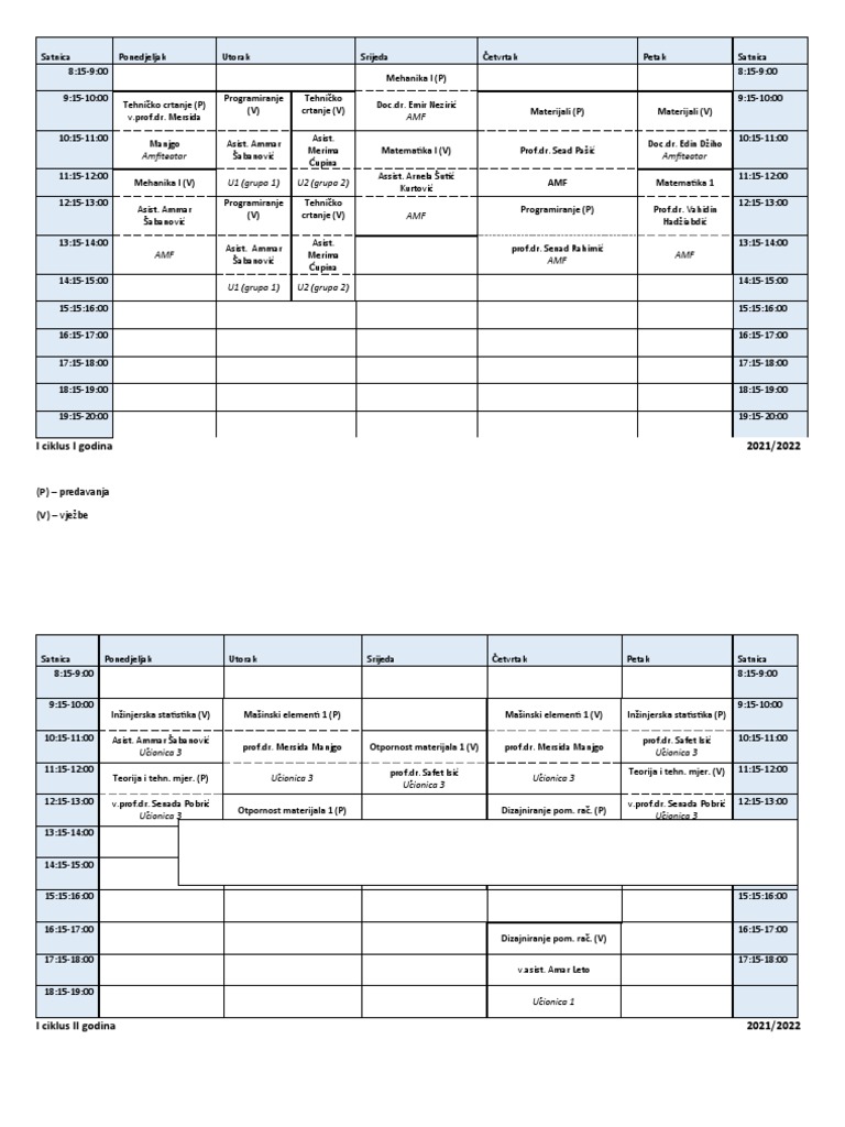 Raspored Nastave I Ciklus | PDF