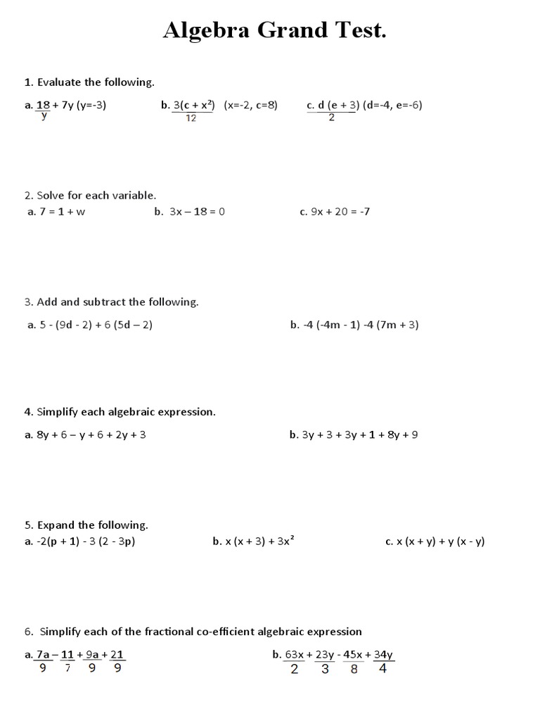 Algebra Grand Test | PDF