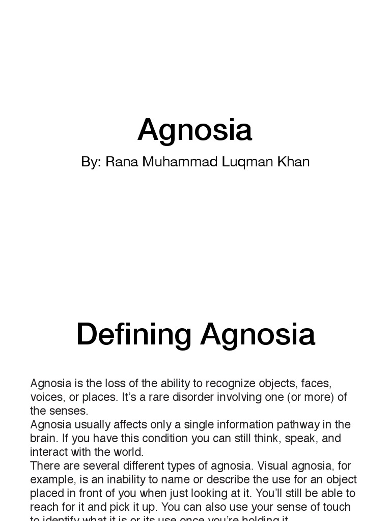 Agnosia | PDF | Mental Processes | Cognitive Psychology
