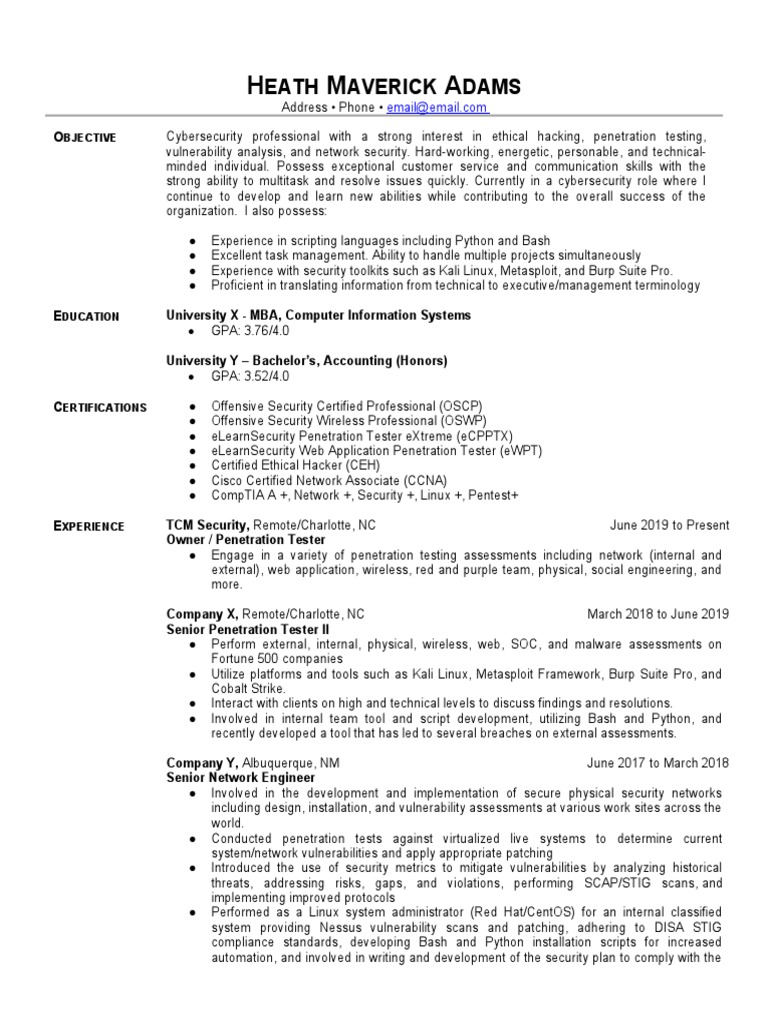 Sample Pentest Resume | PDF | Penetration Test | Security