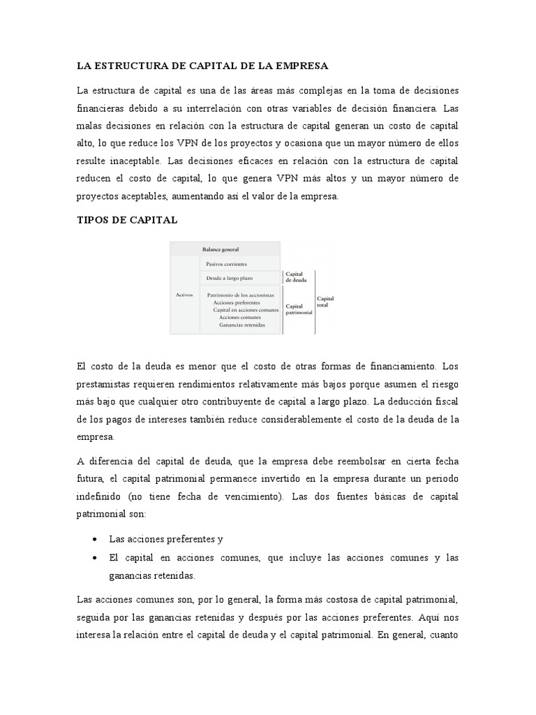 Estructura de Capital de La Empresa | PDF | Deuda | Apalancamiento (Finanzas)