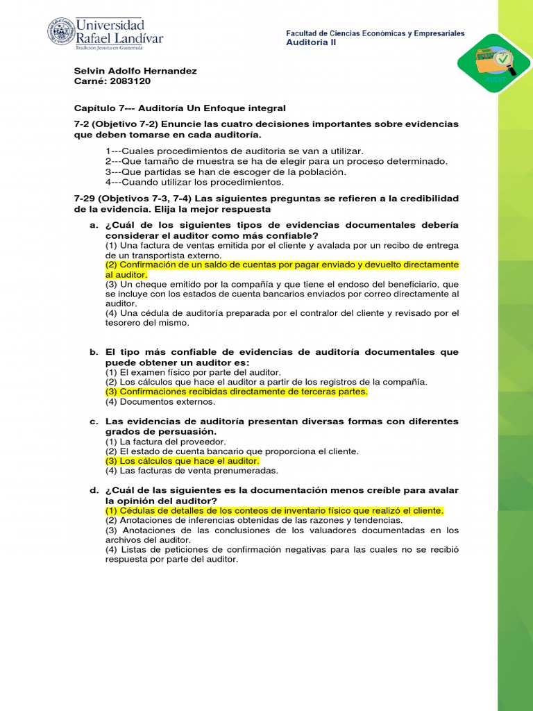Tarea Del Capitulo 7 | PDF | Auditoría | Contralor